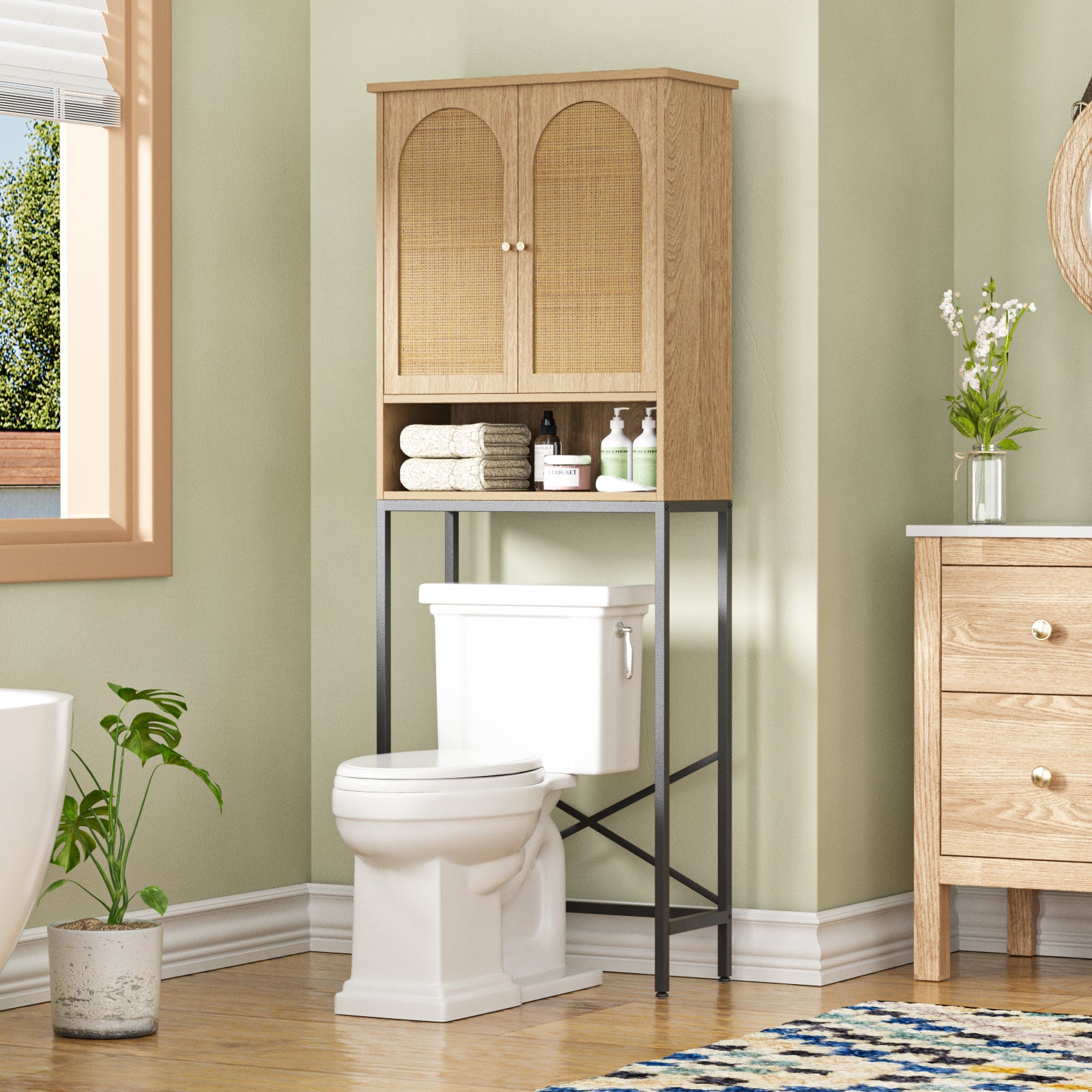 FiveWillowise Rattan Toilet Storage Cabinet, Over The Rack Wood Cabine